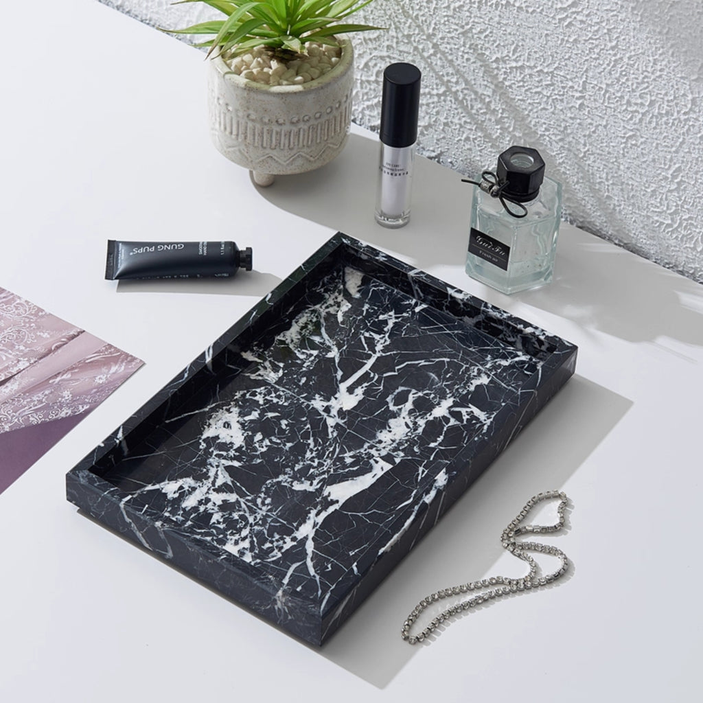 Nero Marquina Marble Tray | Natural Black Marble Rectangular Valet | M ...